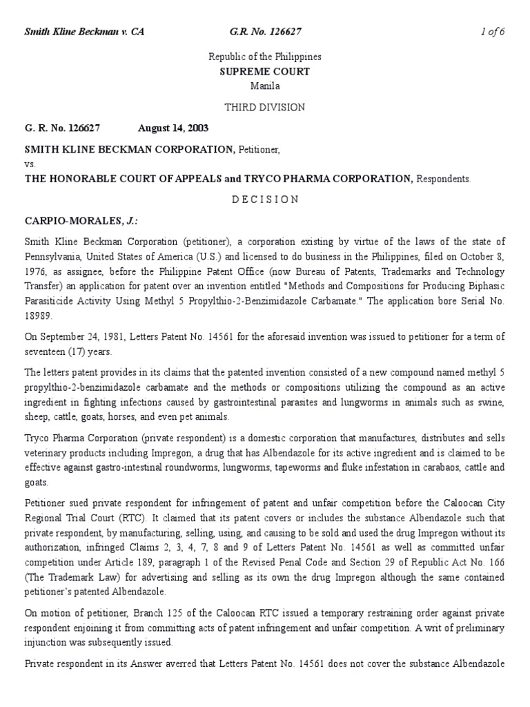 05-Smith Kline Beckman v. CA G.R. No. 126627 August 14, 2003 | PDF ...