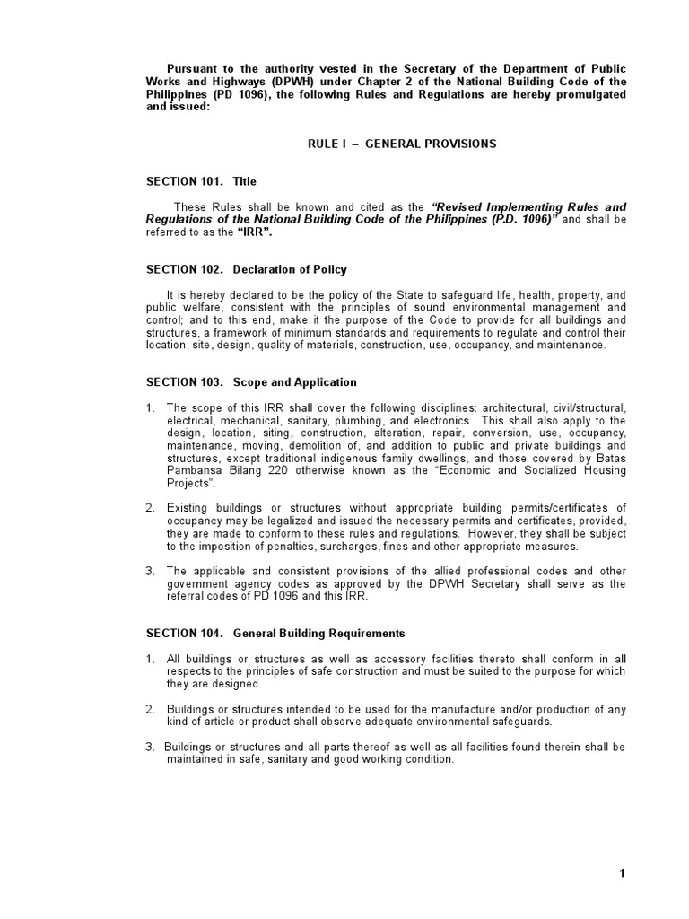 Rule 1 - General Provisions (Book Format) | PDF | Building Code ...