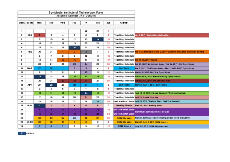 Symbiosis Institute of Technology, Pune: Academic Calendar JAN - JUN ...