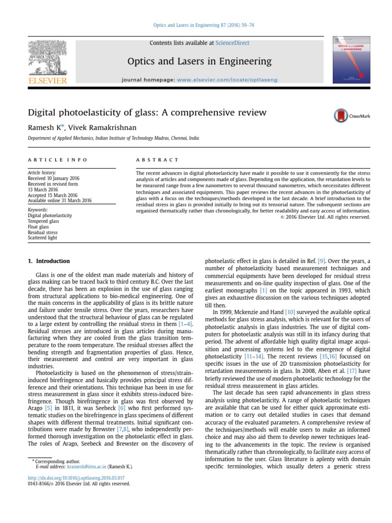 Digital Photoelasticity of Glass A Comprehensive Review | PDF | Stress ...