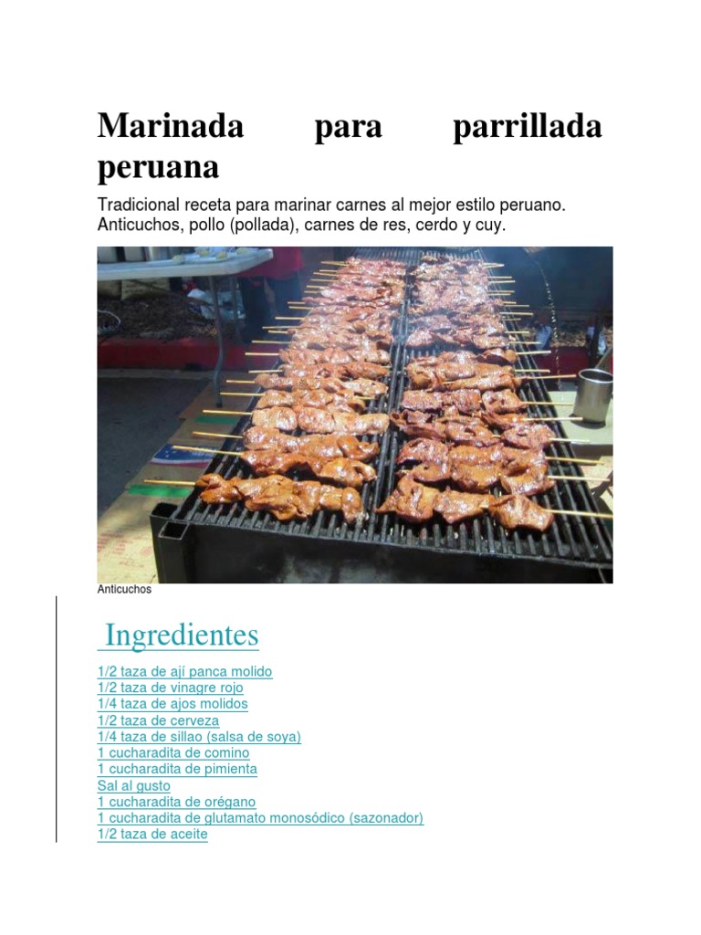 Receta de Marinada para Parrillada Peruana | PDF | Alimentos | Cocinando