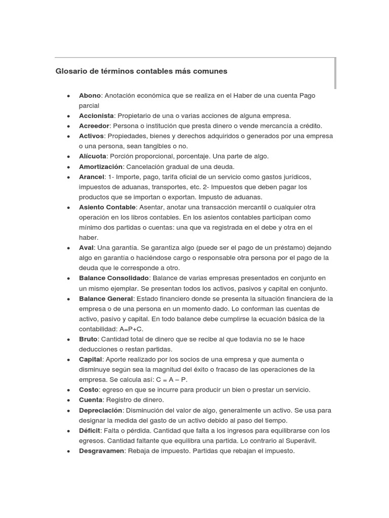 Glosario de Términos Contables Más Comunes | PDF | Contabilidad | Impuestos