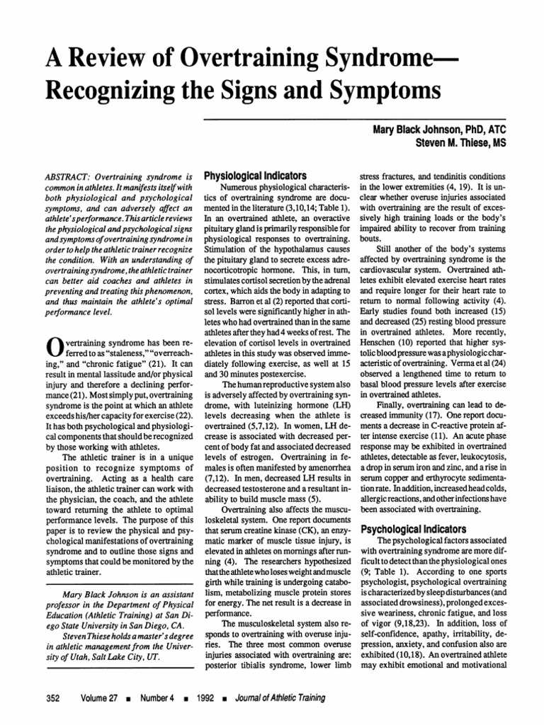 A Review of Overtraining Syndrome Recognizing The Signs and Symptoms ...