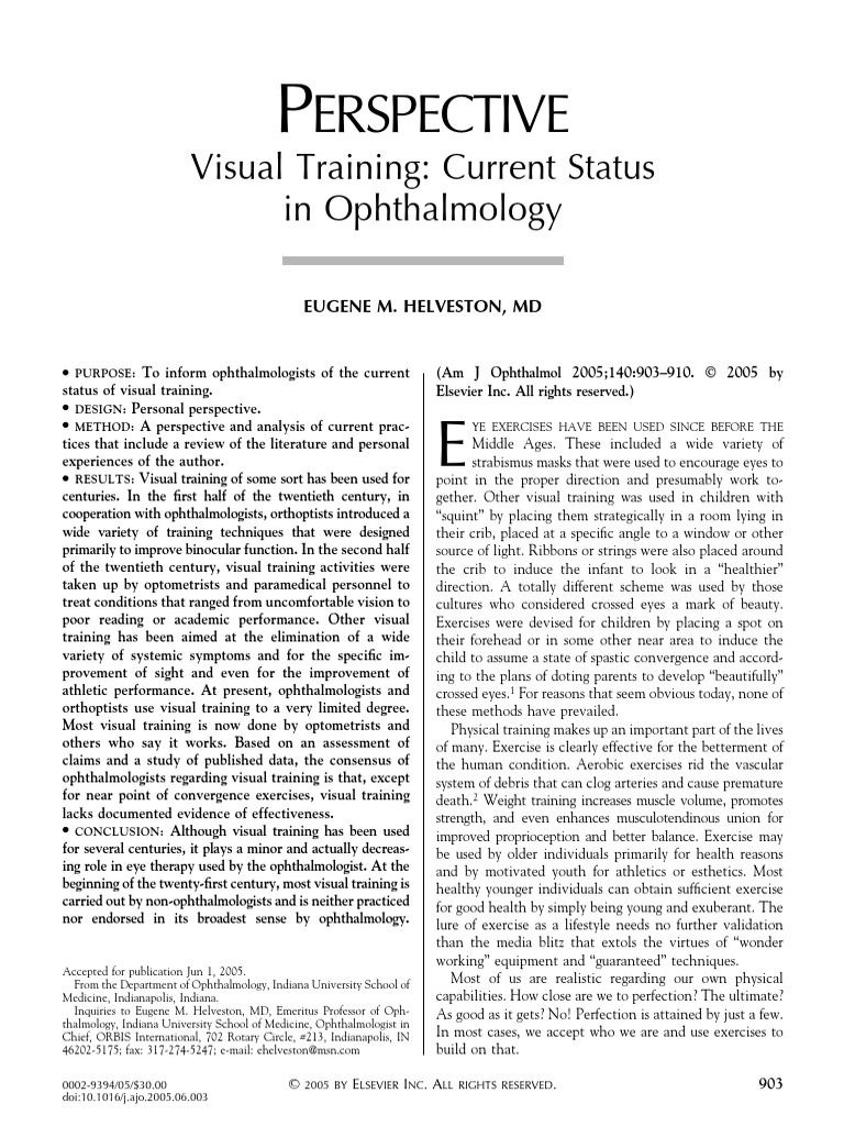 Visual Training Current Status With Vision Therapy History | PDF ...