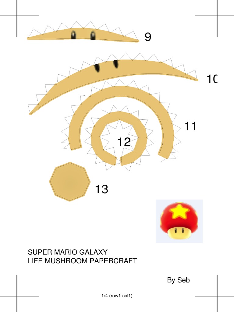 Super Mario Galaxy Life Mushroom Papercraft: 1/4 (Row1 Col1) | PDF