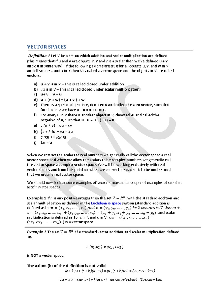 Vector Spaces | PDF | Scalar (Mathematics) | Vector Space