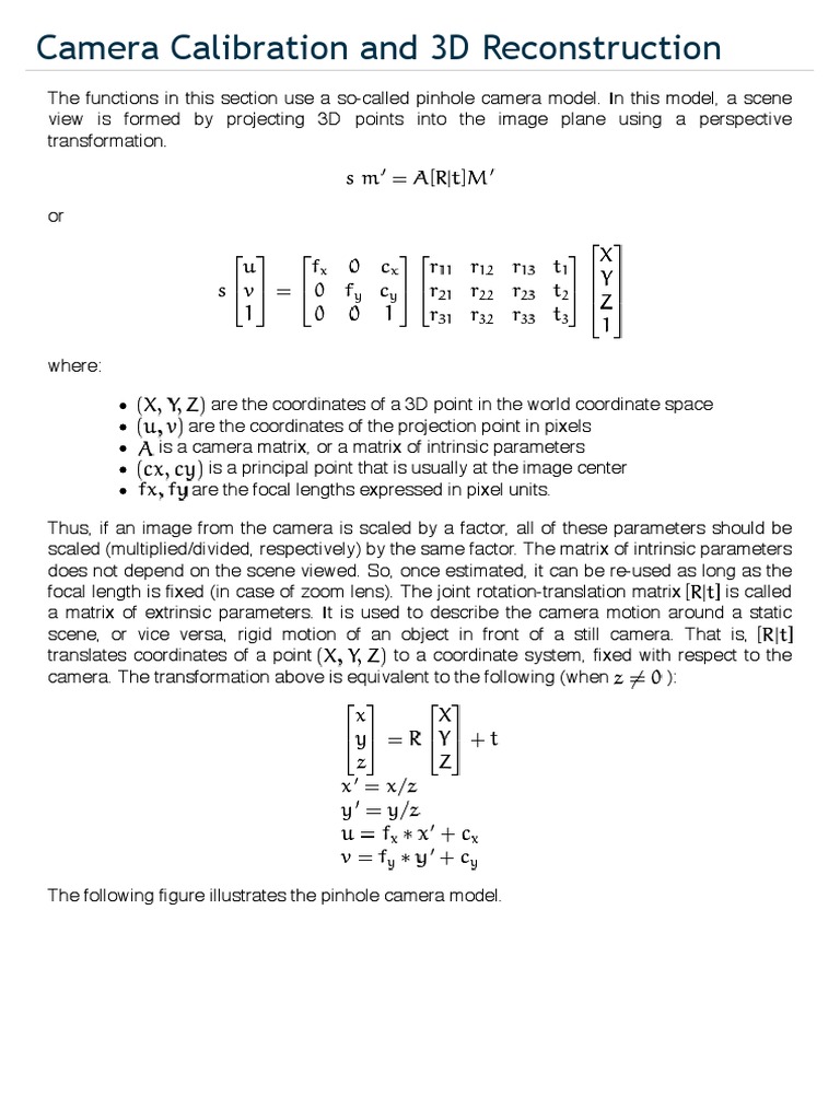 Camera Calibration and 3D Reconstruction - OpenCV 2.4.13.2 Documentation | PDF | Mathematical ...