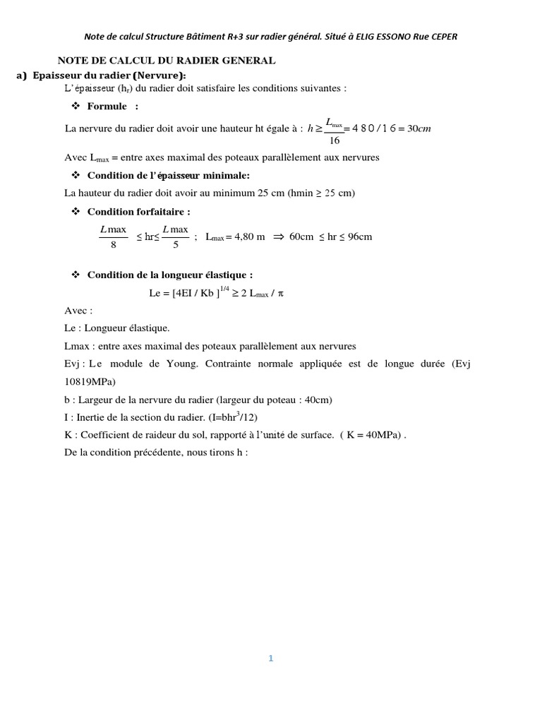 Note de calcul Radier.docx | Science des matériaux | Mécanique