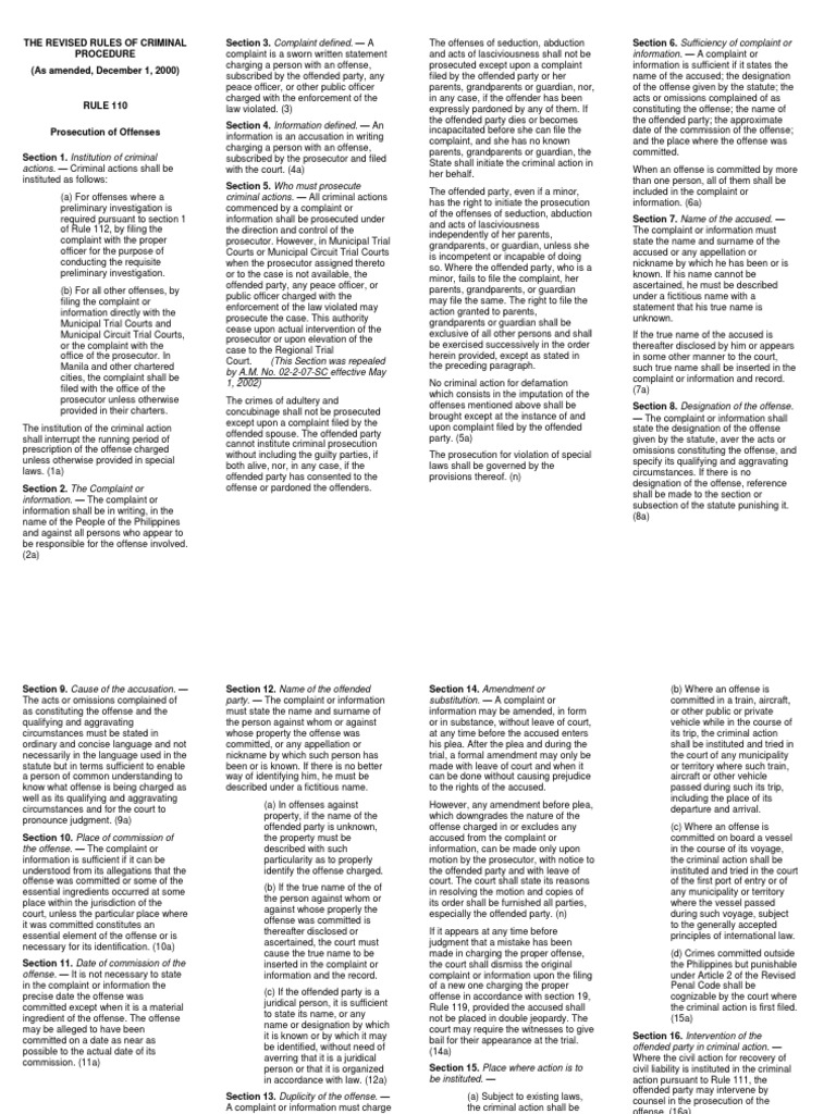 The Revised Rules of Criminal Procedure Rule 110 | PDF | Prosecutor ...