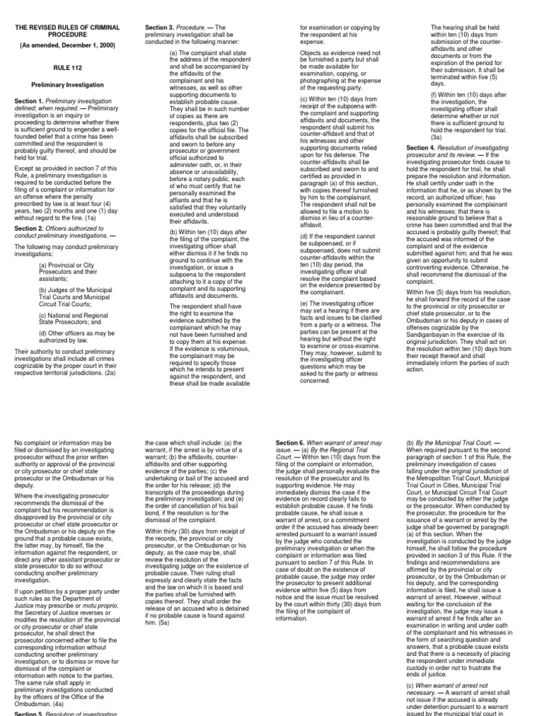The Revised Rules of Criminal Procedure Rule 112 | PDF | Prosecutor ...
