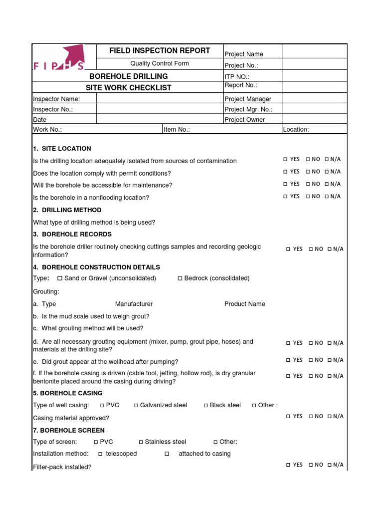 Borehole Drilling Check List | Borehole | Oil Well