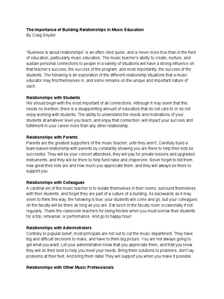 Building Relationships in Music Education | PDF | Music Education ...