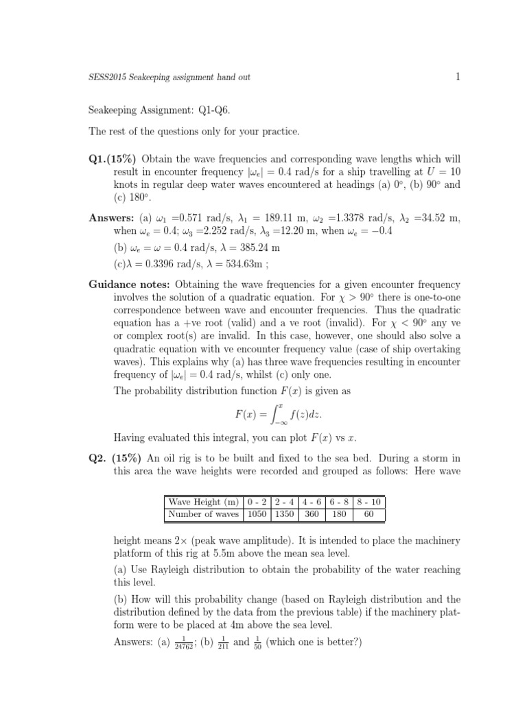 Seakeeping Assignment | PDF | Spectral Density | Waves