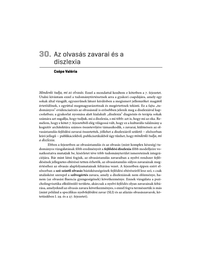 30 Csepe Az Olvasas Zavarai Es A Diszlexia PDF | PDF