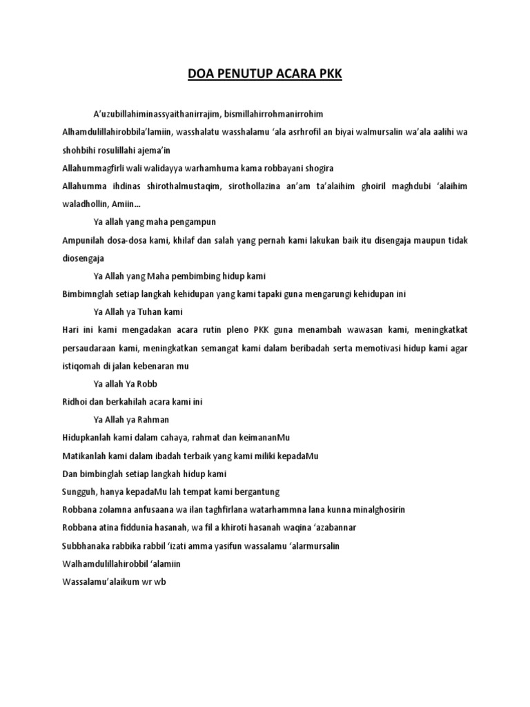 Doa Penutup Acara PKK | PDF | Gaya Hidup
