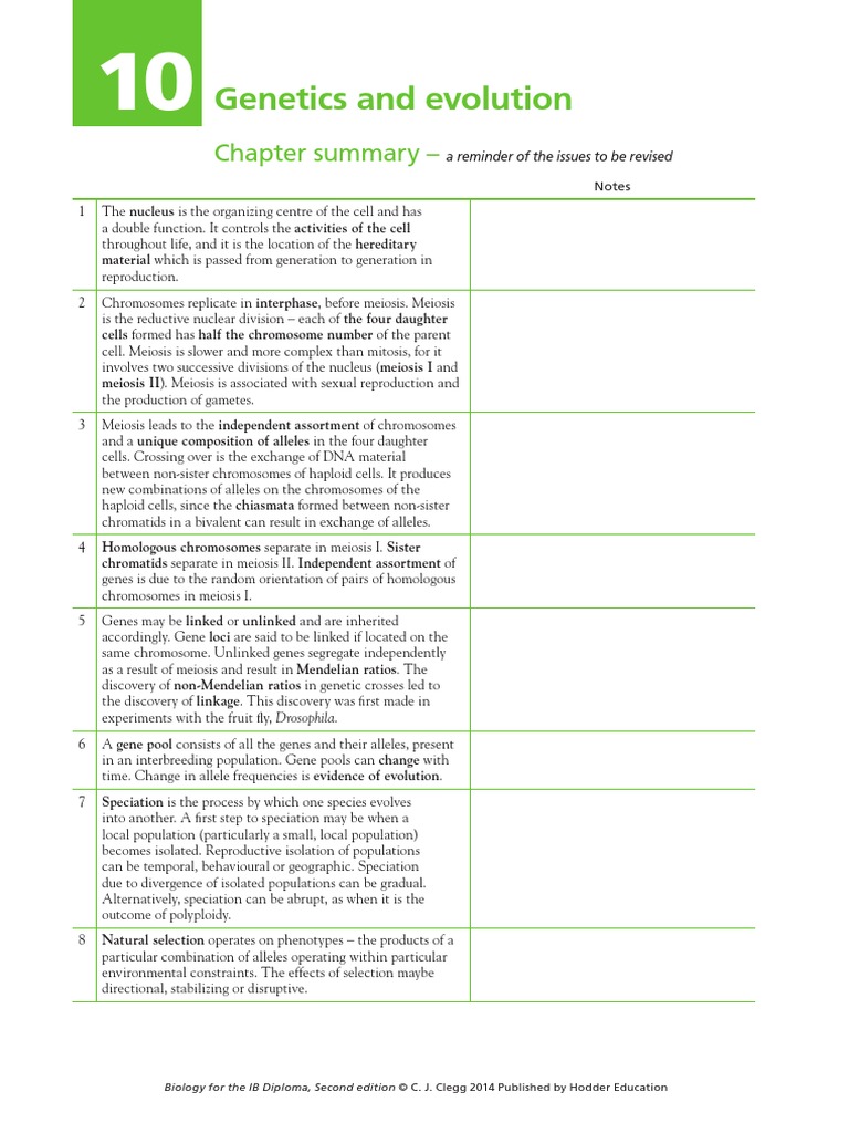 Biology For The IB Diploma Chapter 10 Summary | PDF | Meiosis ...