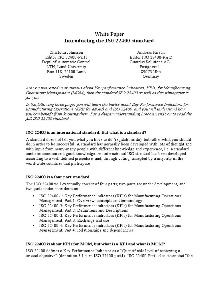 ISO 22400 White Paper | PDF | Performance Indicator | International ...