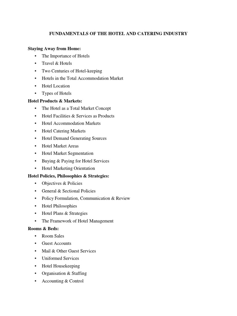Fundamentals of The Hotel Notes | Download Free PDF | Hotel | Menu