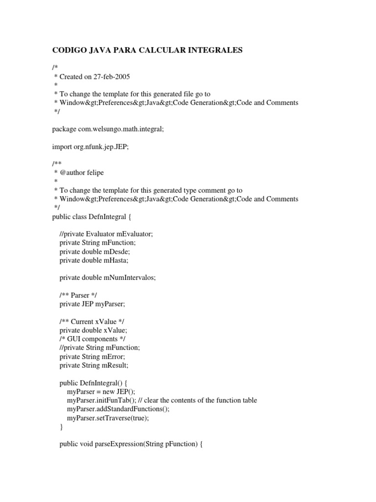 Codigo Java para Calcular Integrales | PDF | Java (lenguaje de programación) | Poco