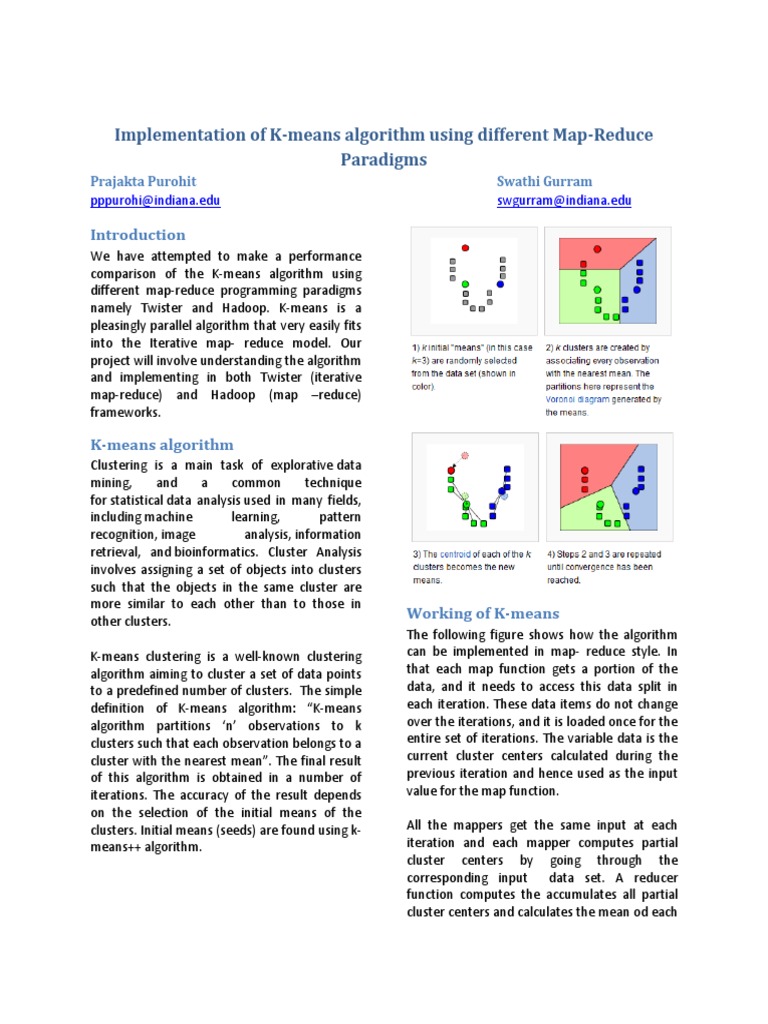 Implementation of K-Means Algorithm Using Different Map-Reduce Paradigms | PDF | Map Reduce ...