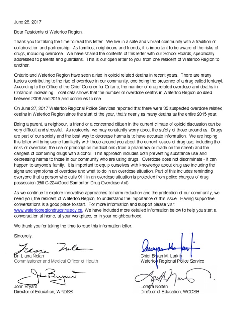 Open Letter To The Community | PDF | Opioid | Drug Overdose