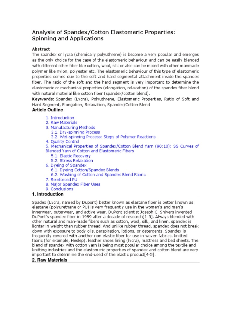 Analysis of Spandex | PDF | Polymers | Yarn