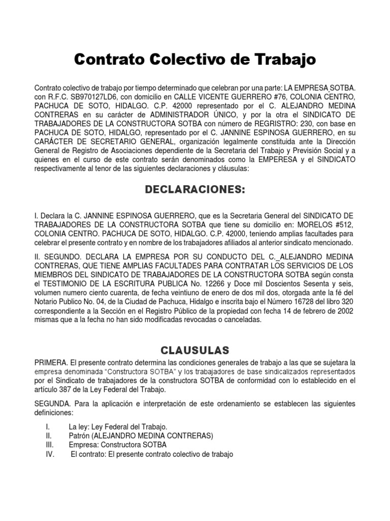 Contrato Colectivo de Trabajo | PDF | Derecho laboral | Salario