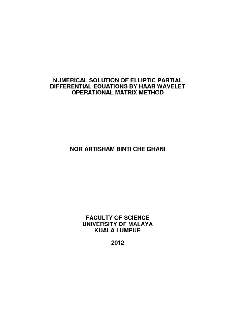 Numerical Solution Of Elliptic Pdes Using Haar Wavelets Pdf Partial Differential Equation