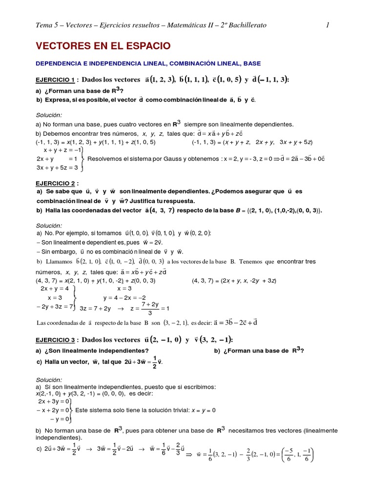 2BCT-05-Vectores en El Espacio-Ejercicios Resueltos PDF | PDF | Vector Euclidiano | Volumen