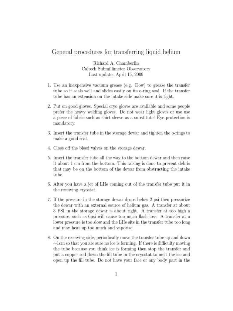 Liquid Helium Transfer Guide | PDF | Phases Of Matter | Transparent ...