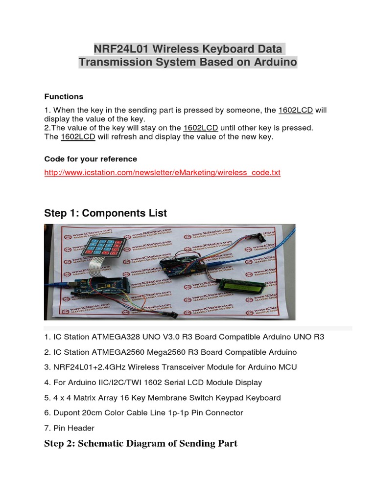Wireless Keyboard Data Transmission Between Arduino Boards Using NRF24L01 Modules | PDF