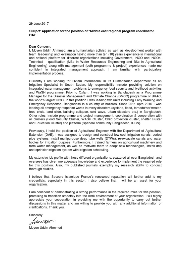 Cover Letter For SIF | PDF | Non Governmental Organization | Oxfam