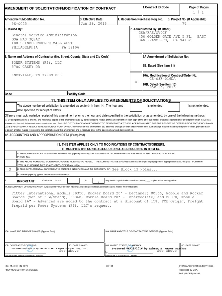 Amendment of Solicitation/Modification of Contract: E-Signed 06/29/2016 ...