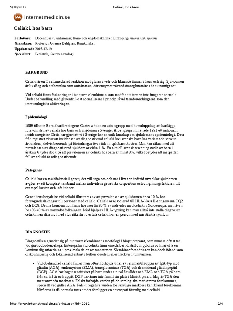 Celiaki, Hos Barn | PDF