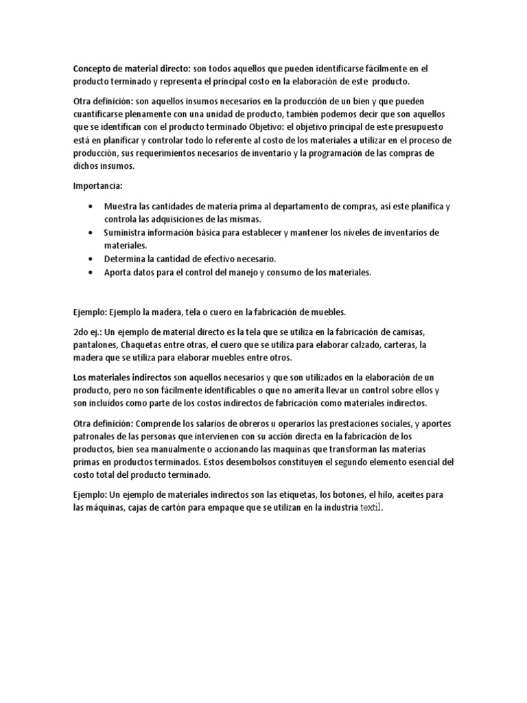 Concepto de Material Directo | PDF