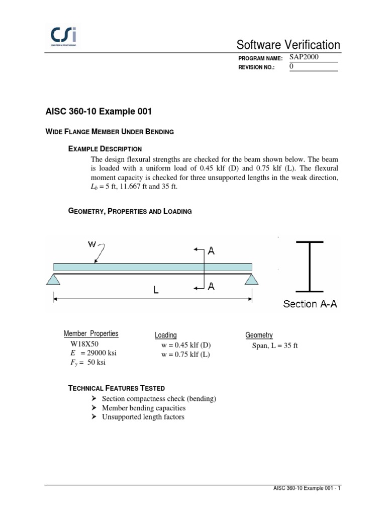 AISC 360-10 Example 001 | PDF | Bending | Beam (Structure)
