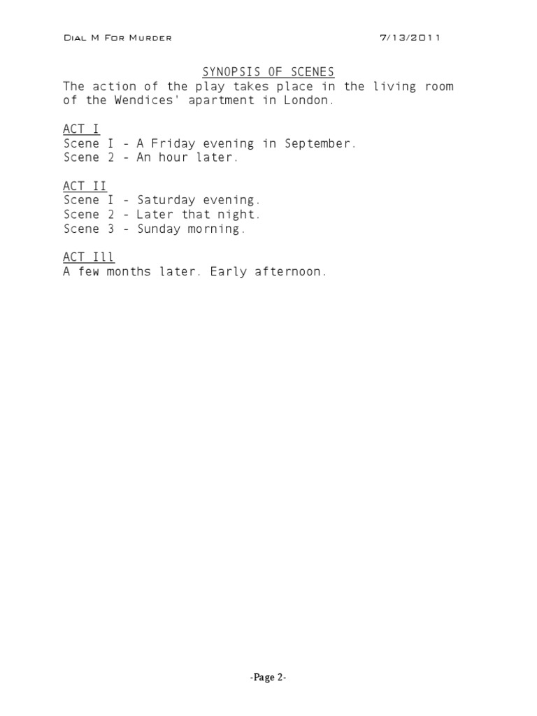 Dial M For Murder Script | PDF | Apartment | Architectural Elements