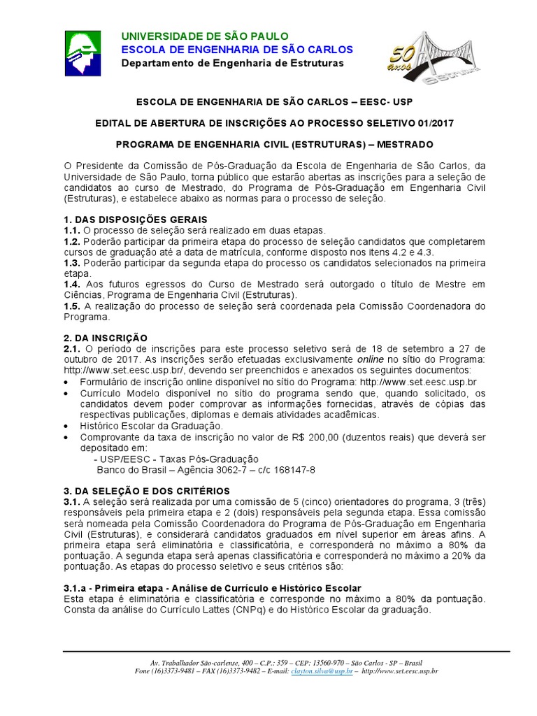 Edital De Abertura De Inscrições Para O Processo Seletivo Do Mestrado
