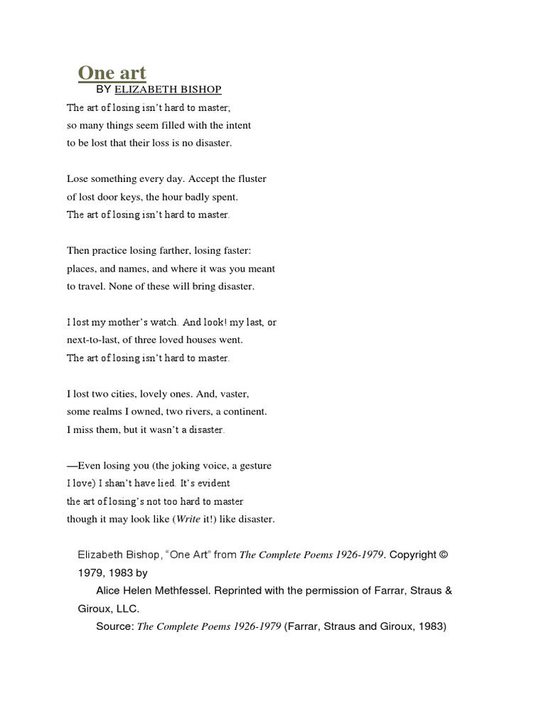 One Art - Elizabeth Bishop | PDF