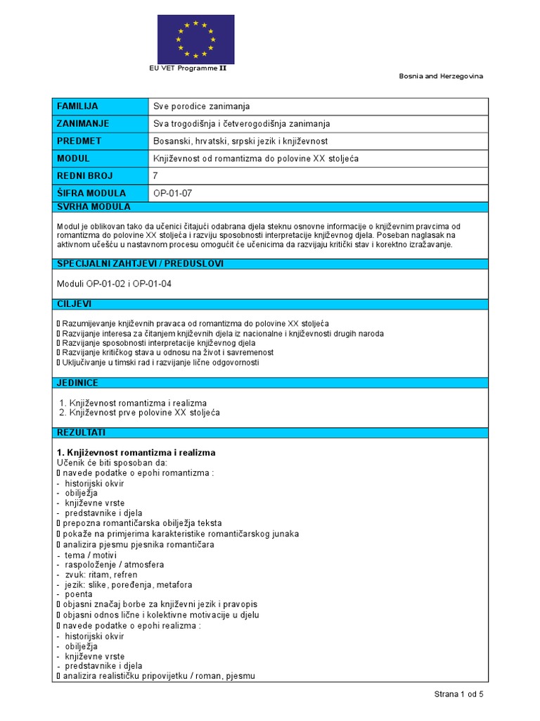 Modul 07 Knjizevnost Od Romantizma Do Polovine XX Stoljeca | PDF