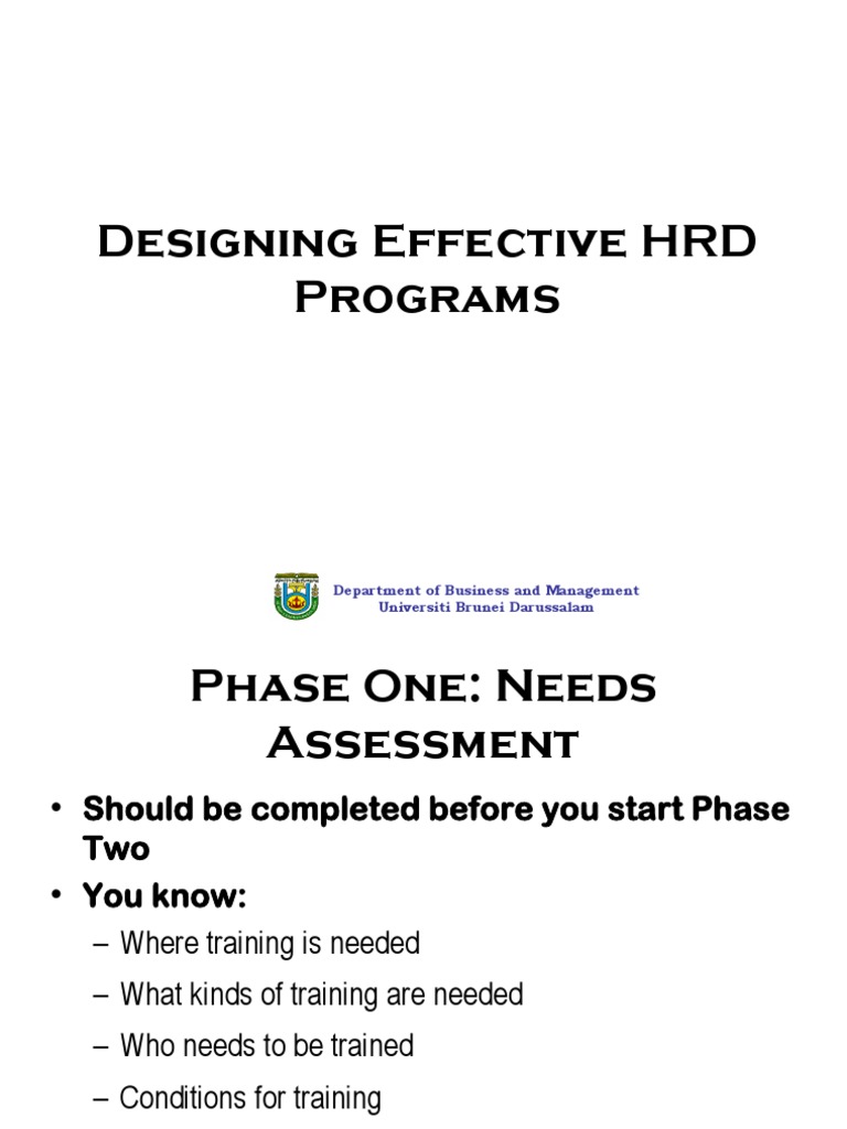 Designing Effective HRD Programs: Department of Business and Management ...