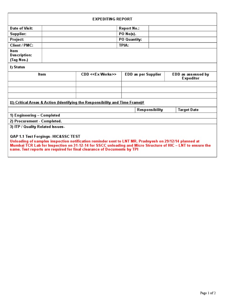 30 12 14 Expediting Report GoodrichGaskets | PDF | Business