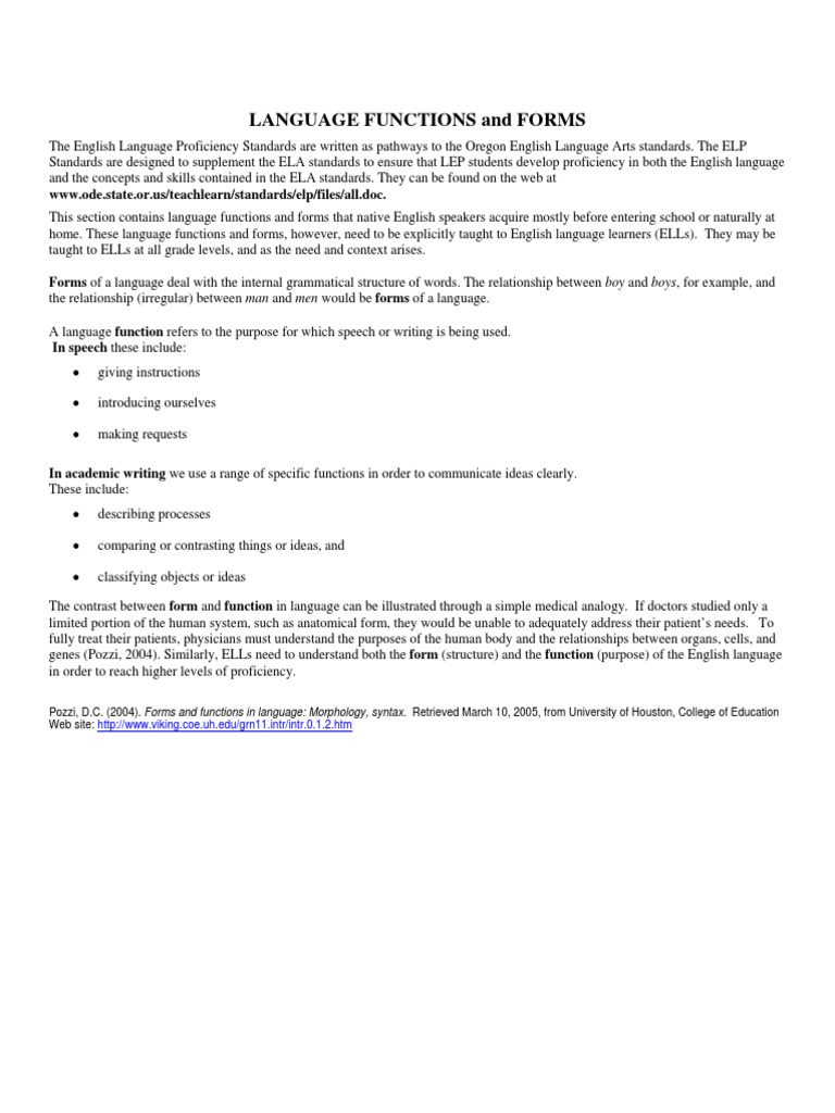 Language Functions and Forms | PDF | Verb | Sentence (Linguistics)