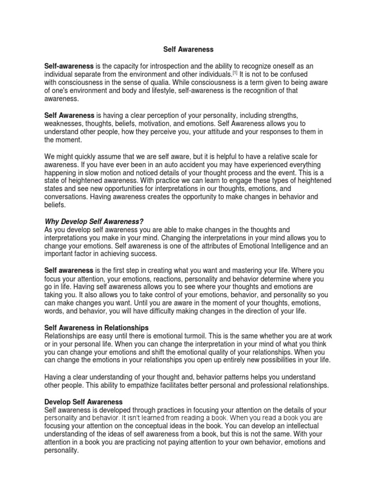 Self Awareness | PDF | Self Awareness | Awareness