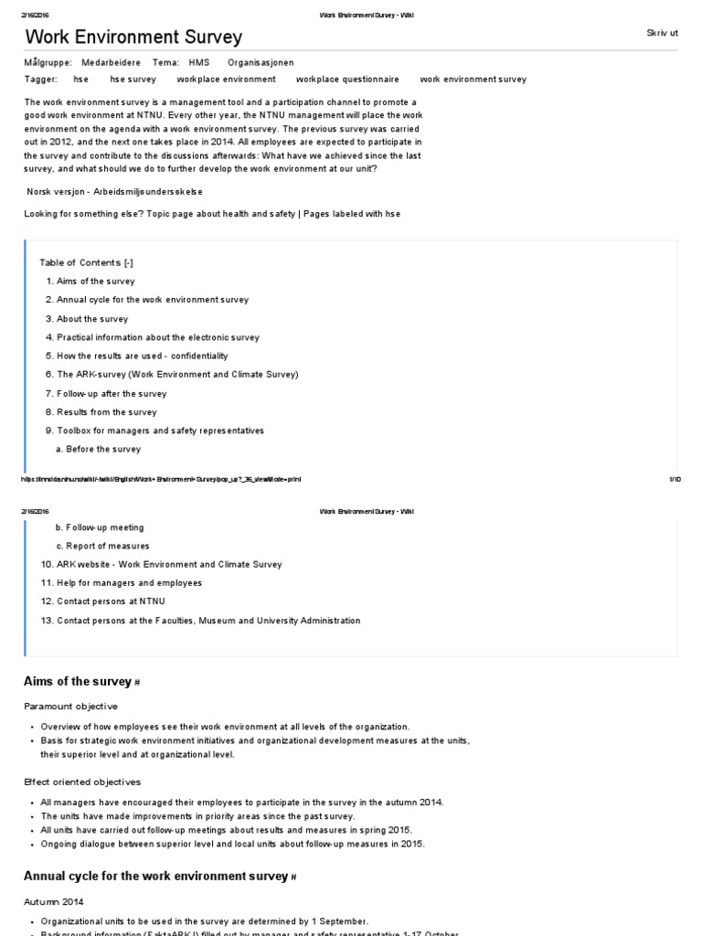 Work Environment Survey - Wiki.pdf | Survey Methodology | Web Browser