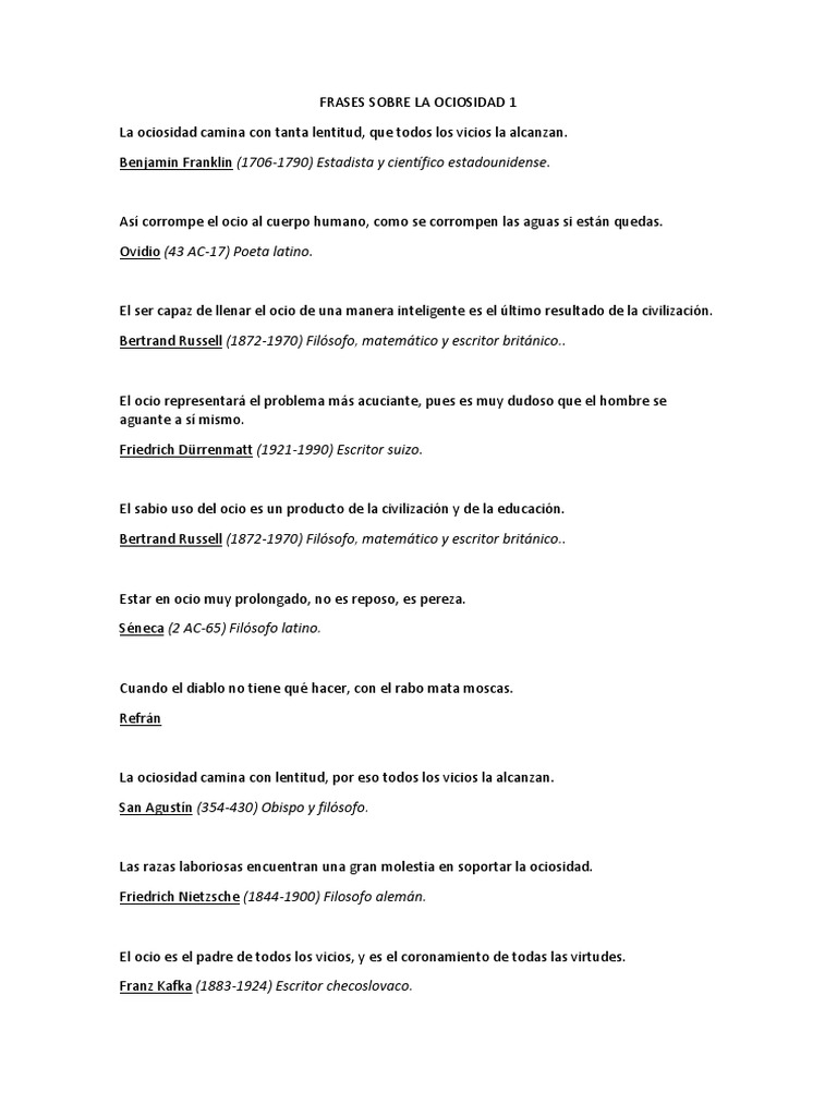 Frases Sobre La Ociosidad 1 | PDF