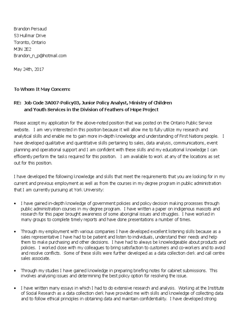 Cover Letter Resume - Brandon Persaud 1 | PDF | Survey Methodology | Data