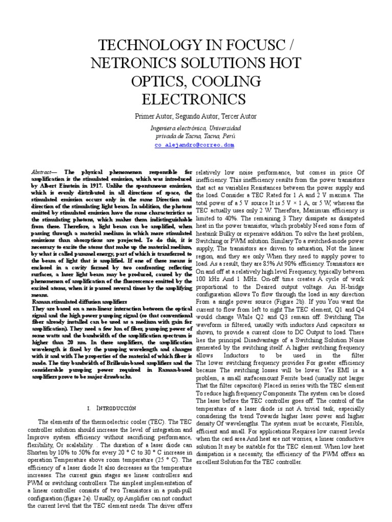 Technology in Focusc / Netronics Solutions Hot Optics, Cooling Electronics | PDF | Amplifier | Laser
