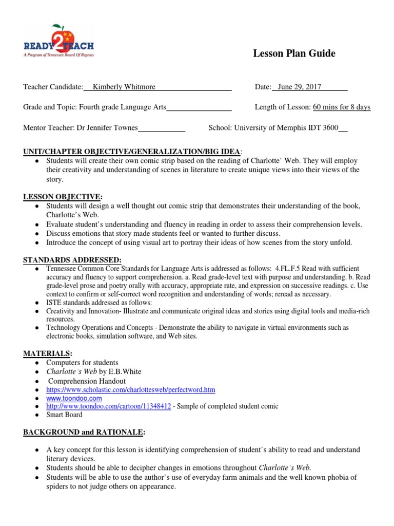 Lesson Plan Guide: Unit/Chapter Objective/Generalization/Big Idea | PDF ...