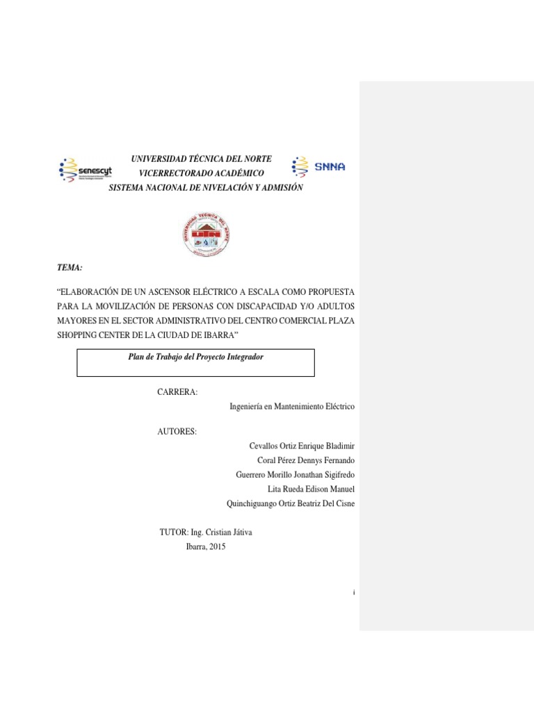 Ascensor Eléctrico Proyecto | PDF | Ascensor | Engranaje